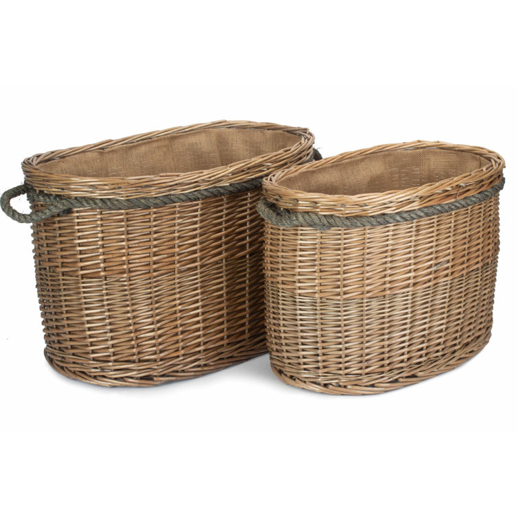 Union Rustic Kaitlynn Wicker 2 Piece Rope Handled Lined Log Basket Set | Wayfair.co.uk